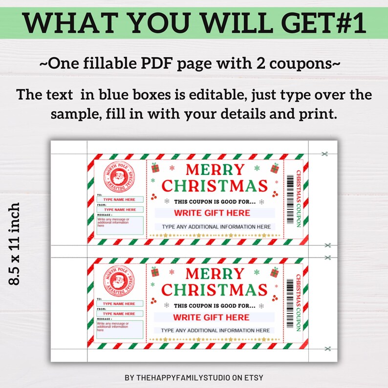 Editable Christmas Coupon, Printable Christmas Gift Certificate, Custom ...