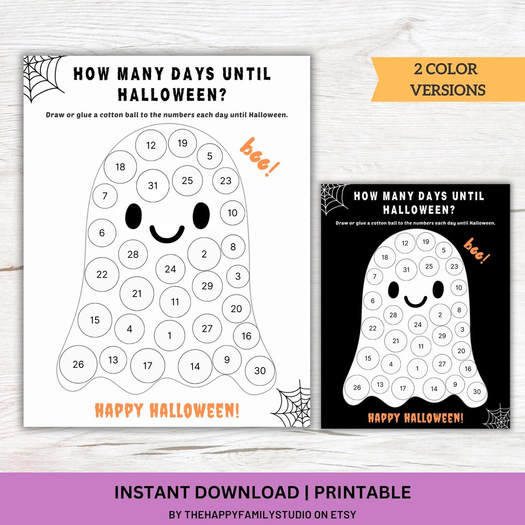 Halloween Countdown Ghost Worksheet, Printable Halloween Countdown for ...