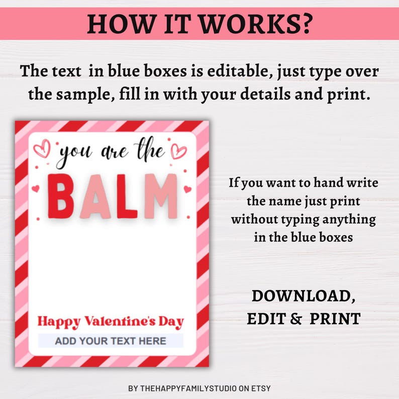 Printable You're the Balm Valentine's Day Card, Editable Lip Balm ...