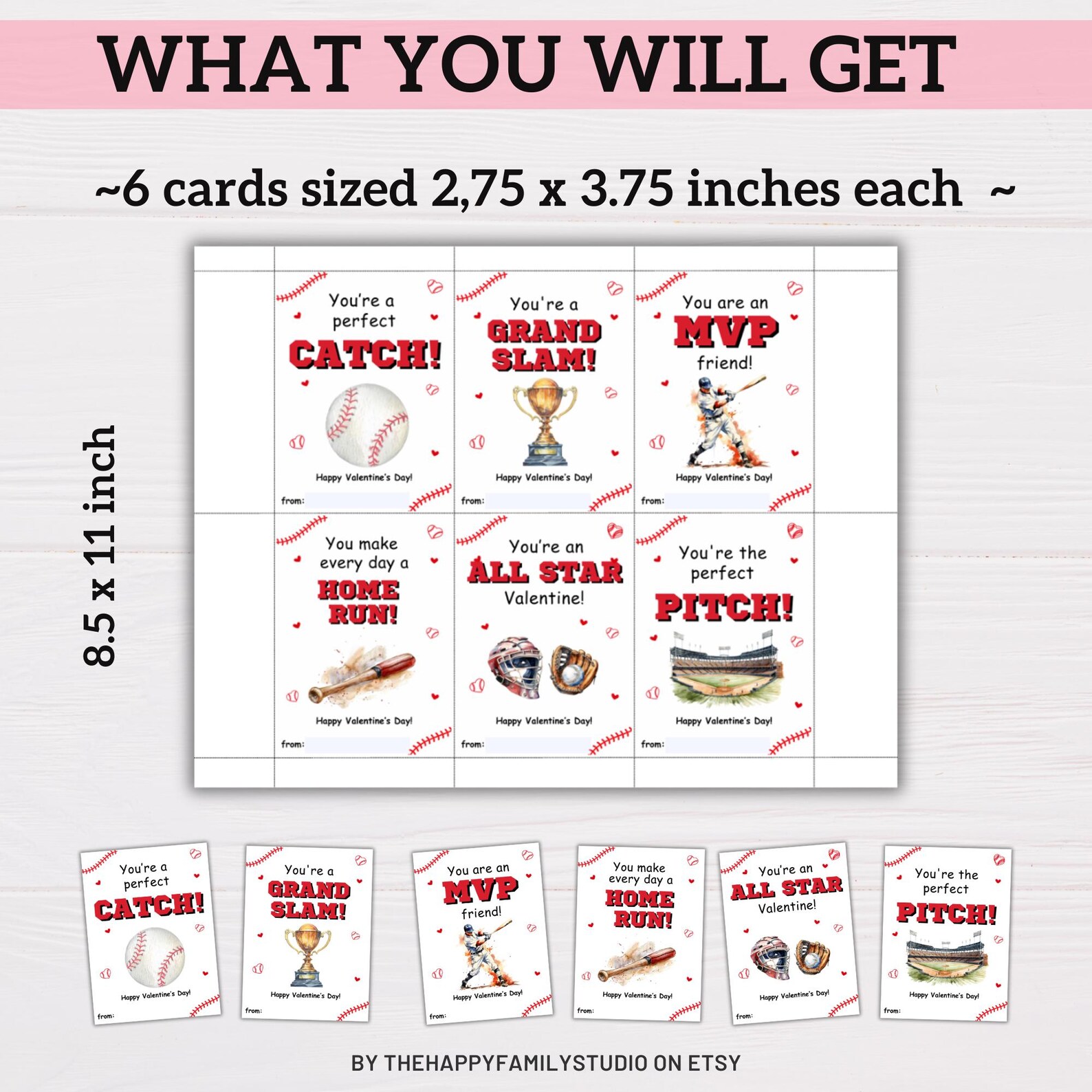 Printable Baseball Valentine Cards, Kids Classroom Valentines Day Card ...