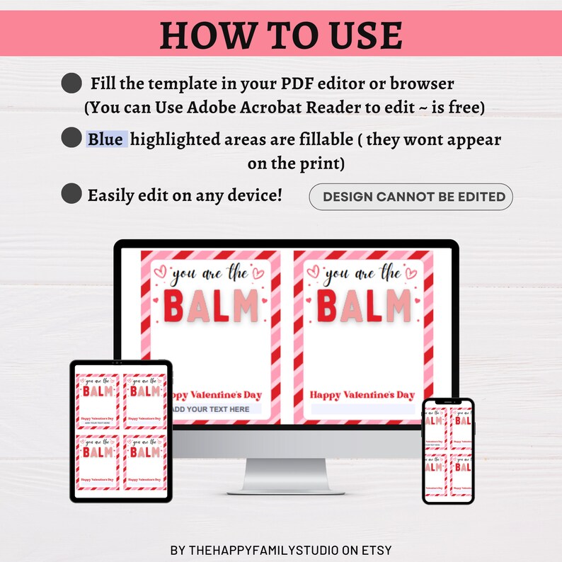 Editable You're the Balm Valentine's Day Card, Printable Lip Balm ...