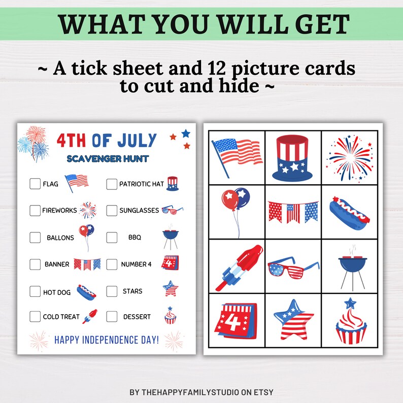 4th of July Scavenger Hunt for Kids, Treasure Hunt With Cards to Hide ...