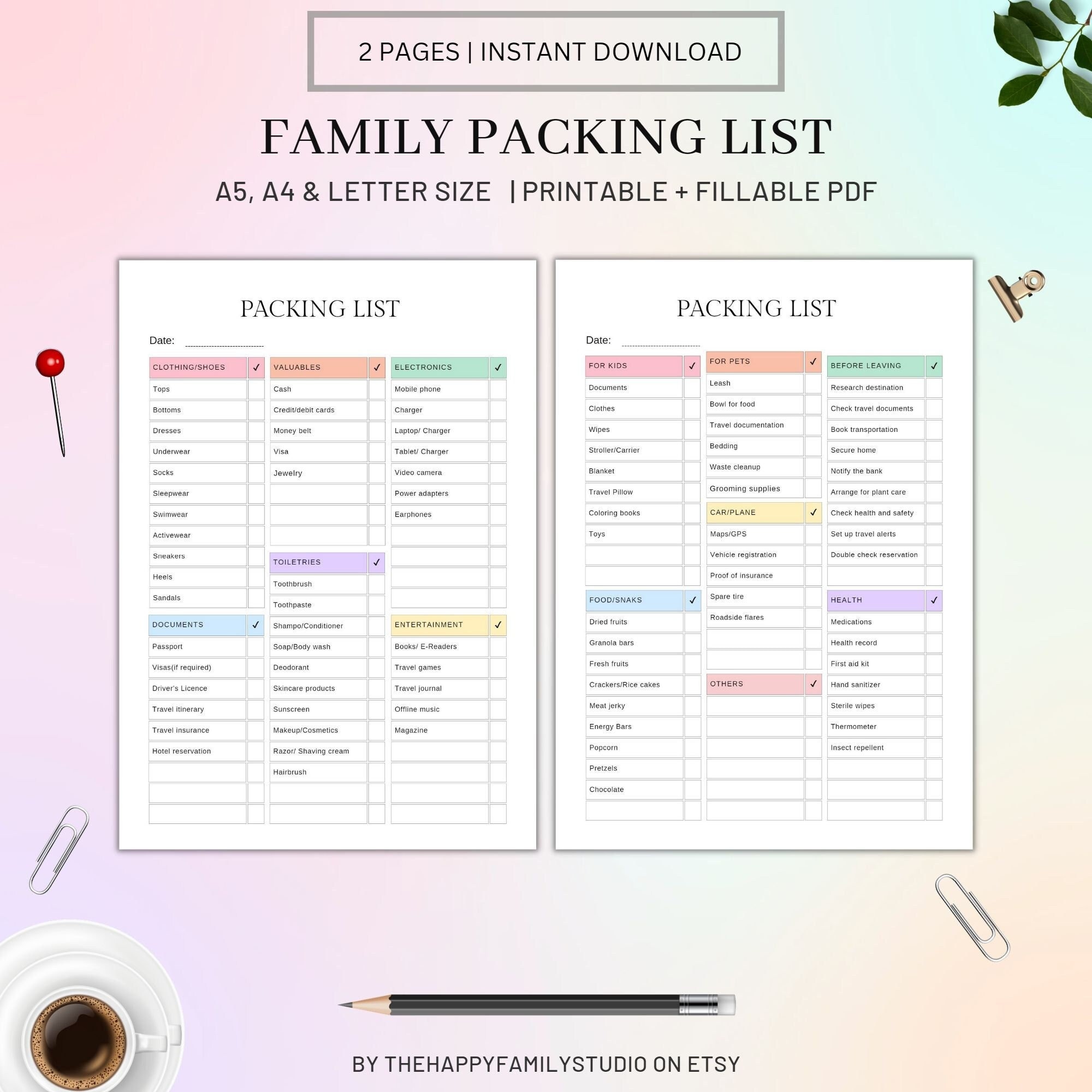 Editable Family Travel Packing List, Travel Checklist Printable, Trip ...