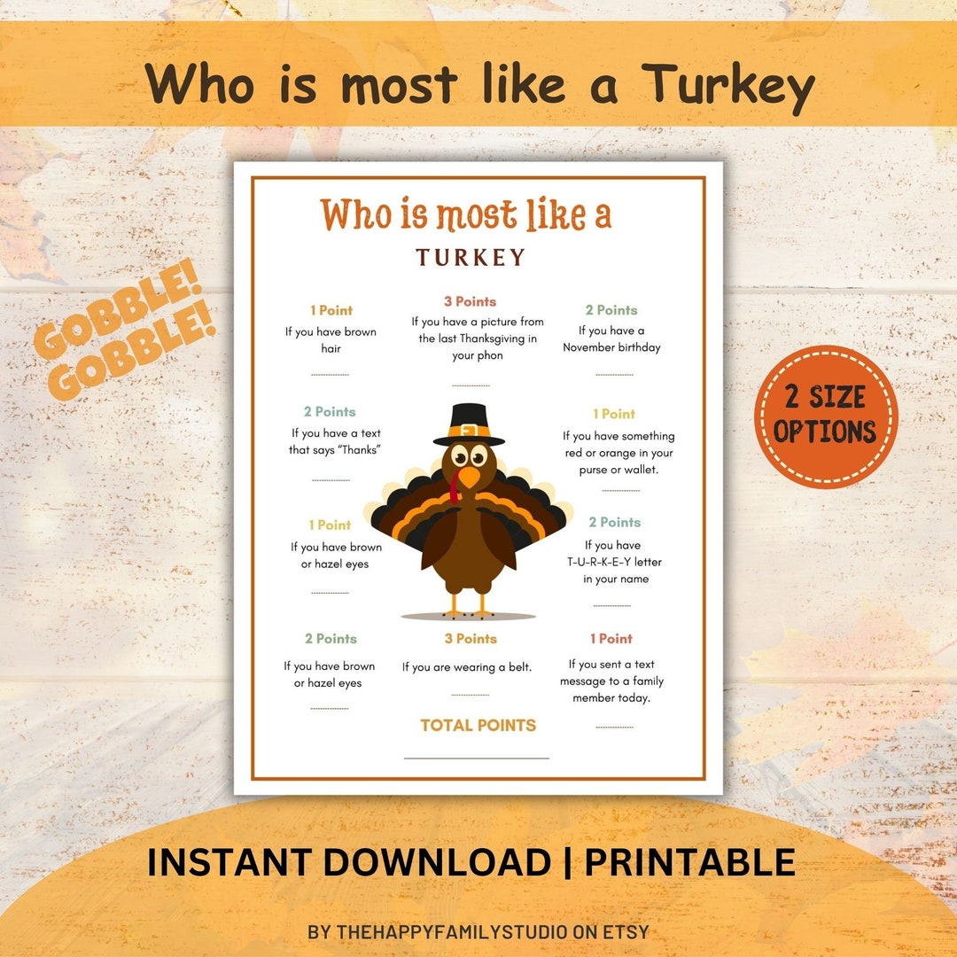 Who is Most Like the Turkey Thanksgiving Party Game - Etsy