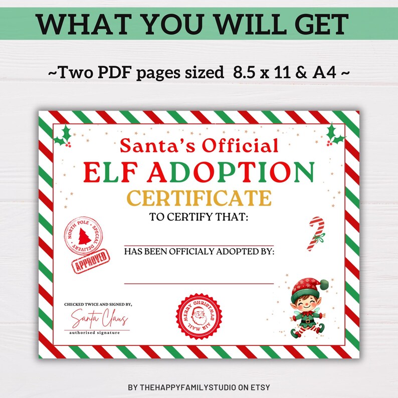 EDITABLE Elf Adoption Certificate, Letter From Your Elf, Elf ...