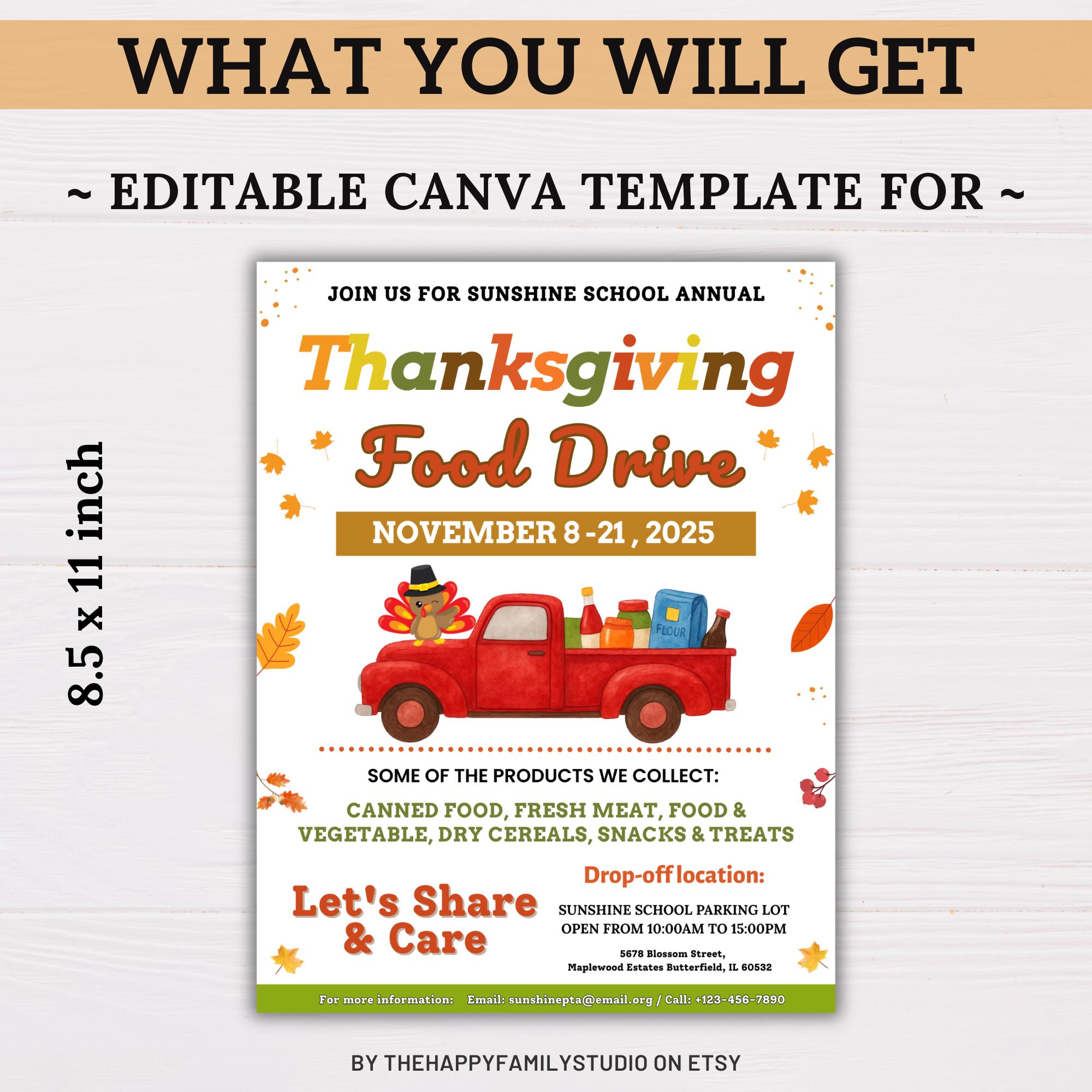 Editable Thanksgiving Food Drive Flyer, Fall Food Drive Flyer, Autumn ...
