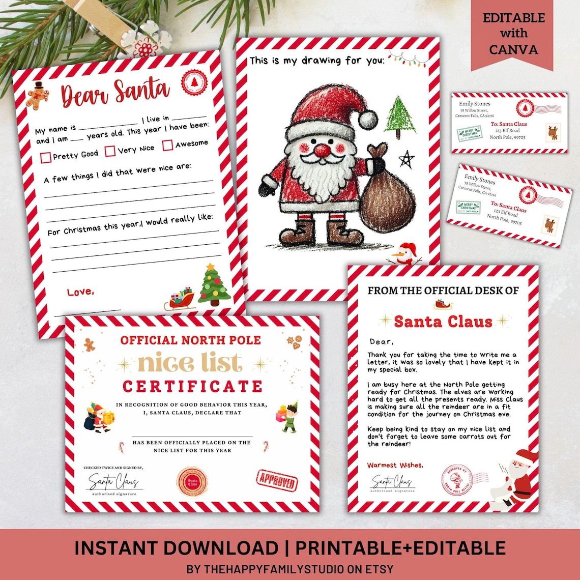 Editable Official Letter to & From Santa Kit, Nice List Certificate ...