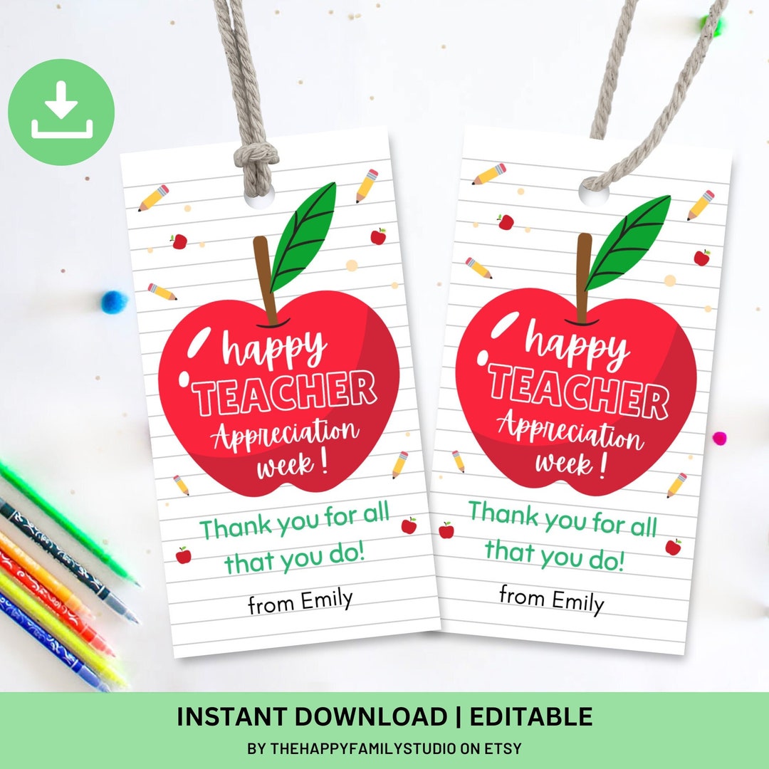 Printable Teacher Appreciation Week Tag, Apple Teacher Appreciation ...