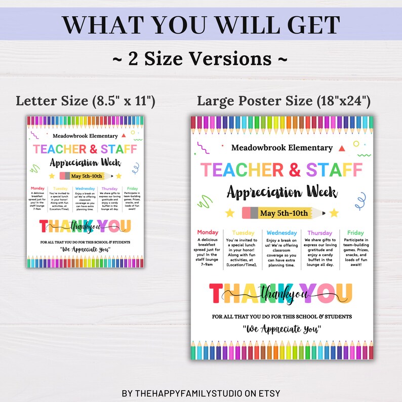 Teacher Appreciation Week Itinerary Poster Template, Newsletter ...