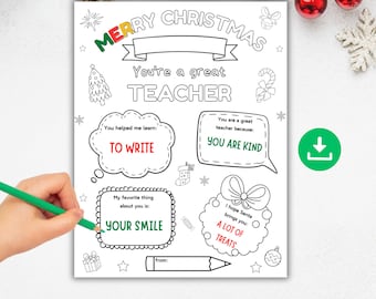 Teacher Christmas Gifts Printable, Teacher Christmas Card / Letter ...