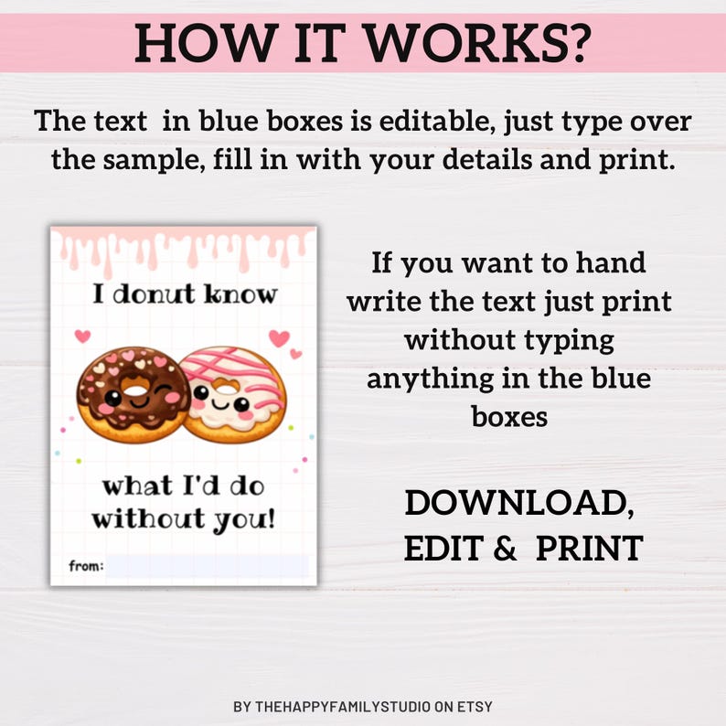 Donut Valentine Cards for Kids, Printable Classroom Valentines Day ...