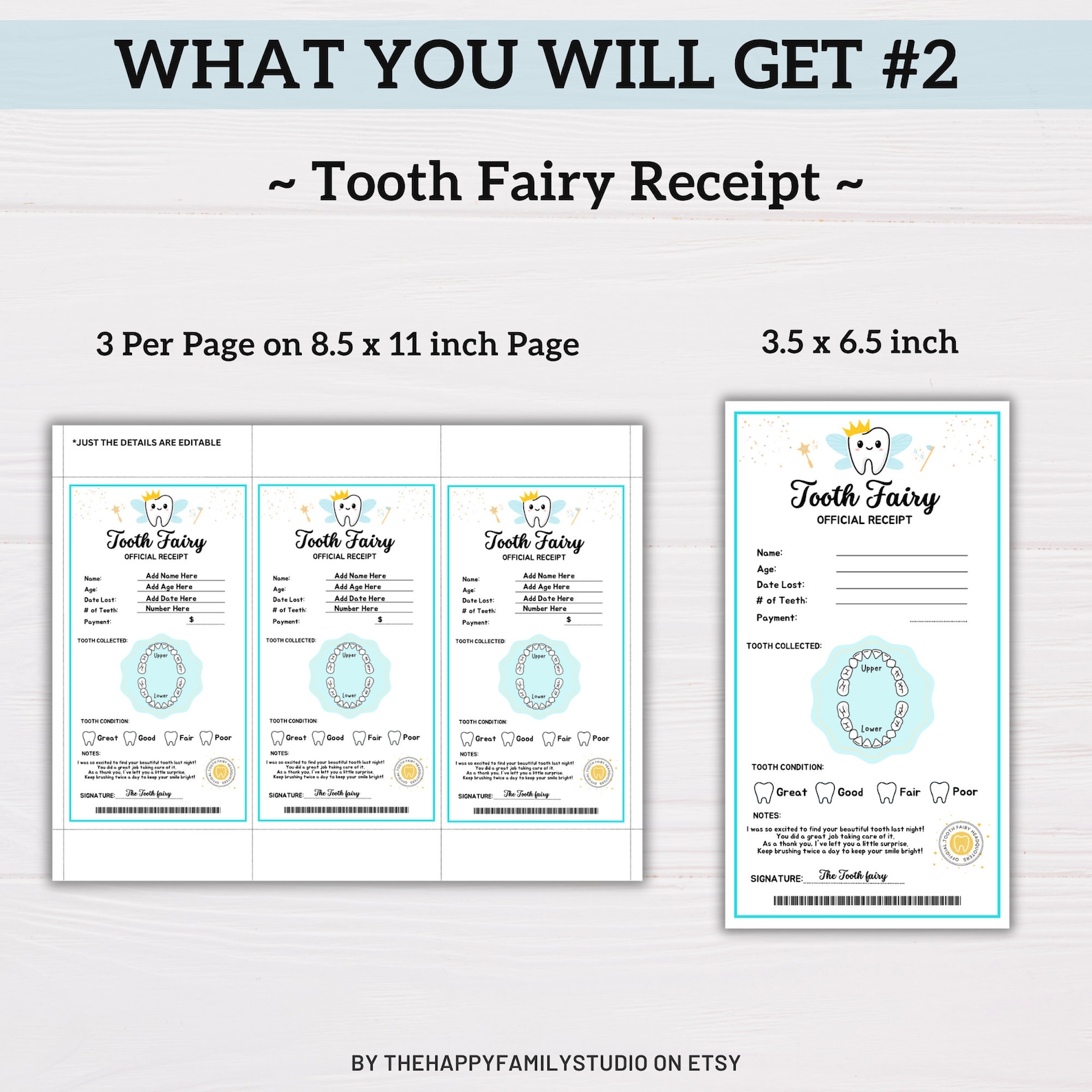 Editable Blue Tooth Fairy Receipt Certificate, Printable Tooth Fairy ...