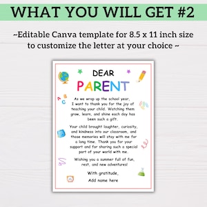 Editable End of School Year Letter to Parent, Last Day of School Gift ...