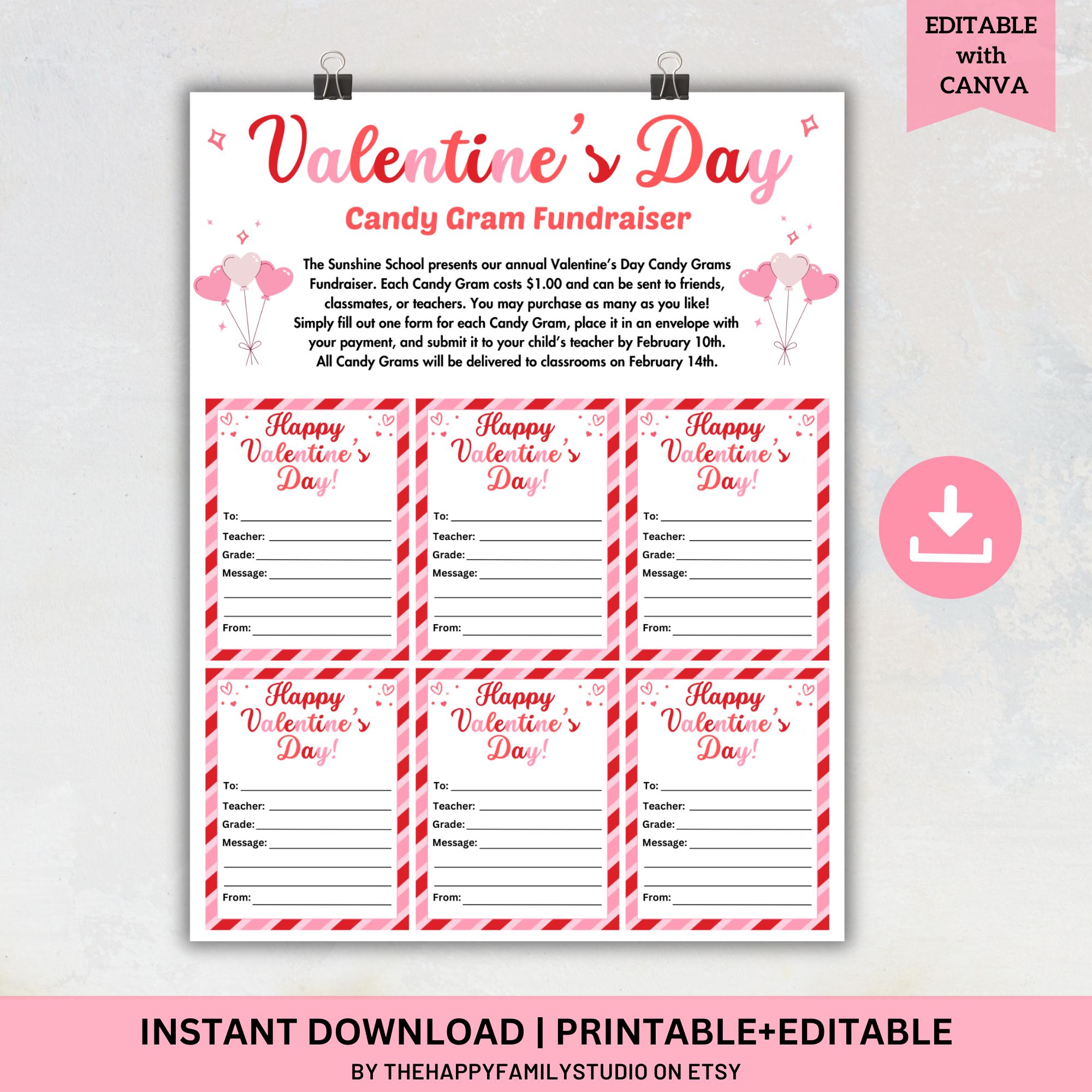 Valentine Candy Gram Flyer Template, Candy Gram School Fundraiser, PTO ...