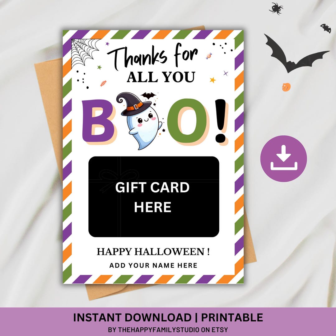 Halloween Gift Card Holder, Thanks for All You Boo Tag, Teacher ...