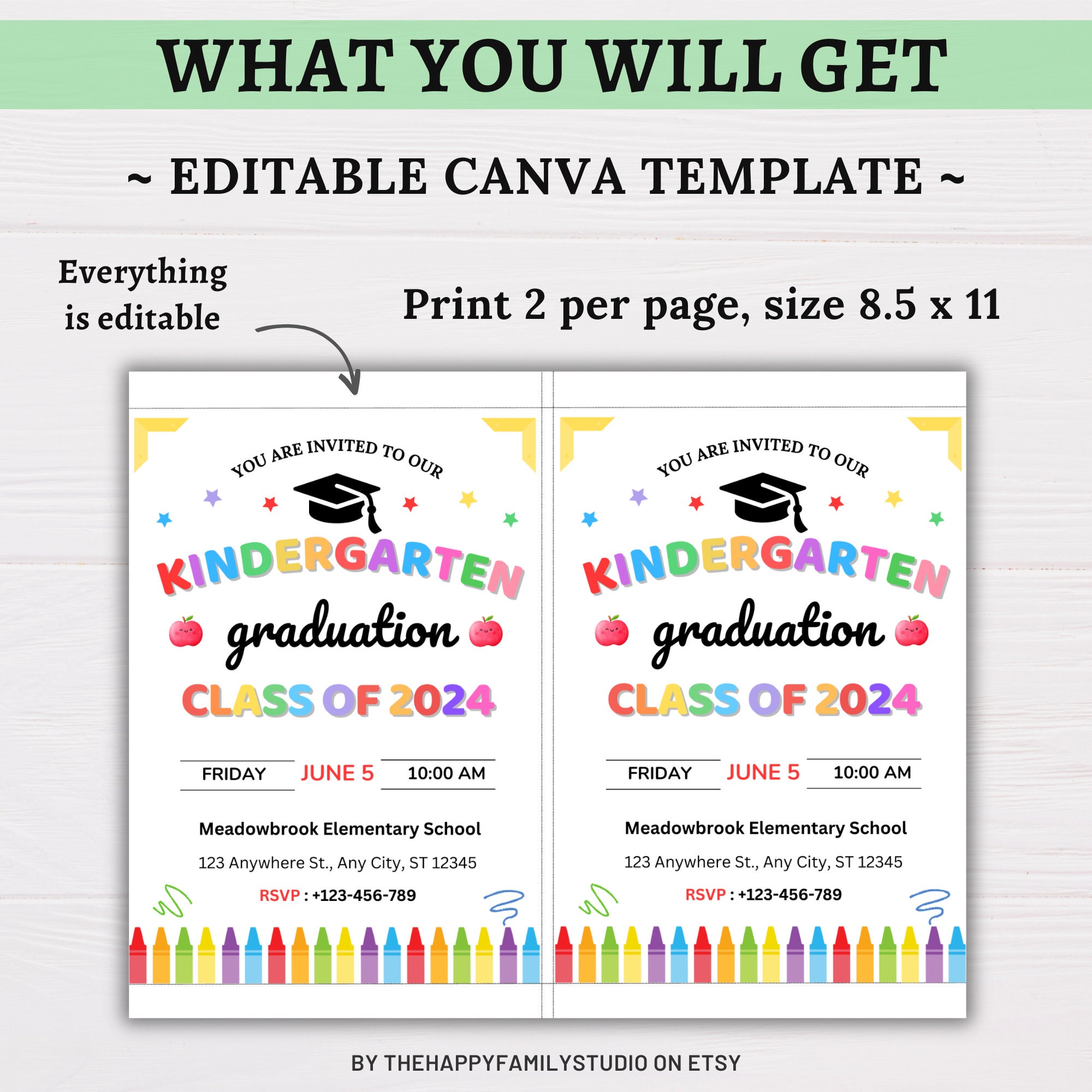 Editable Kindergarten Graduation Invitation, Kindergarten Party Invite ...
