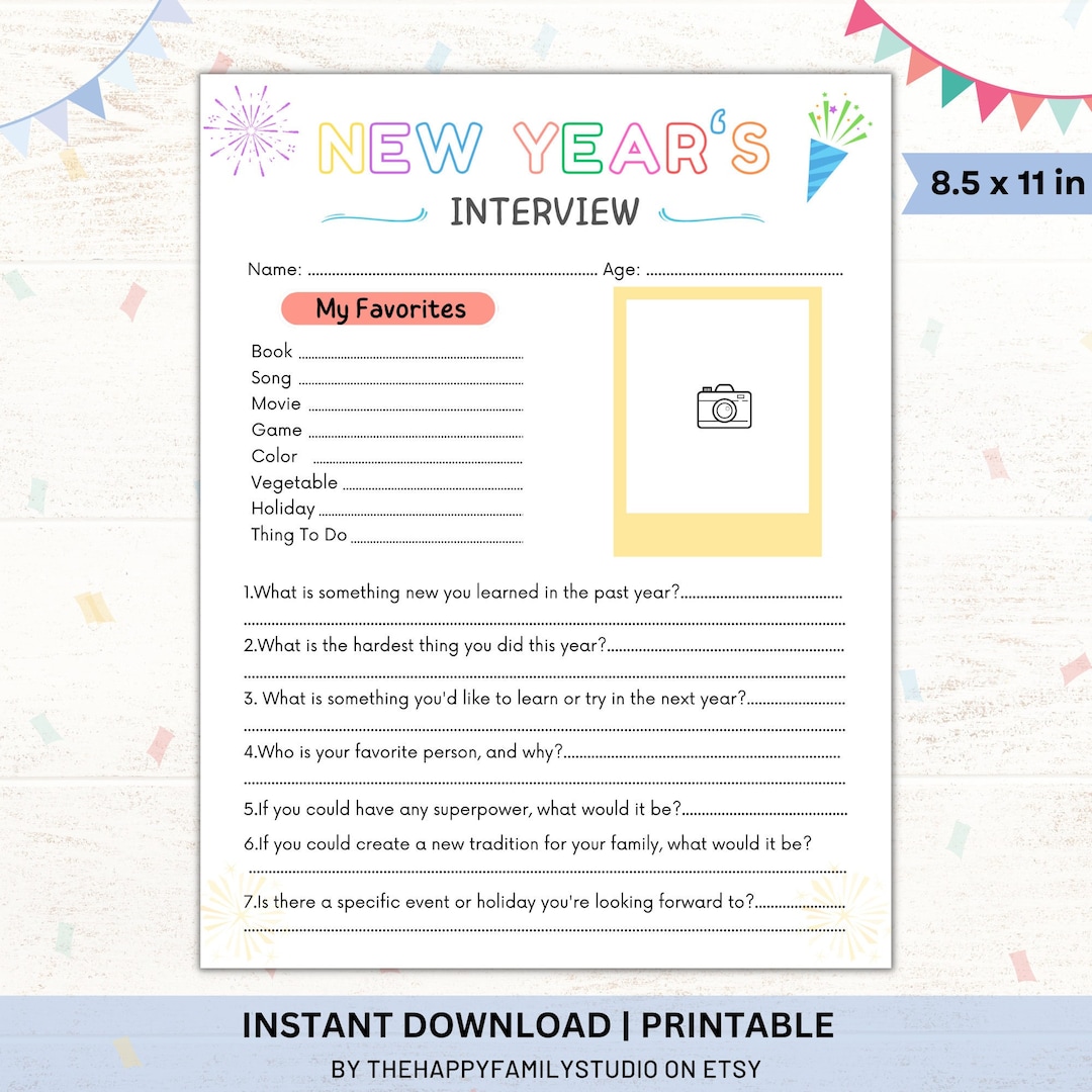 Yearly Interview Questions for Kids, Kid's New Years Interview, Year in ...