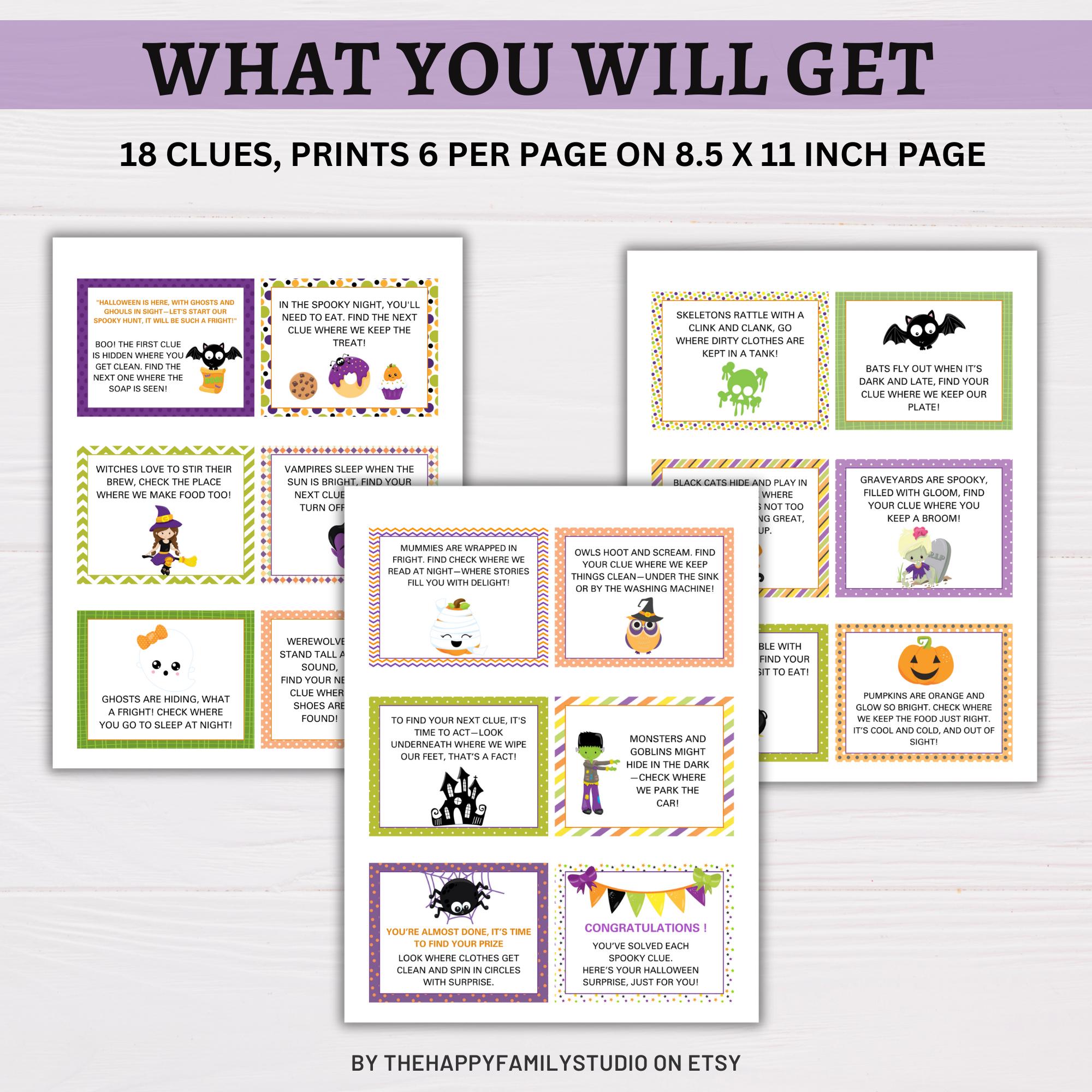 Halloween Scavenger Hunt, Treasure Hunt Clues, Halloween Games for Kids ...
