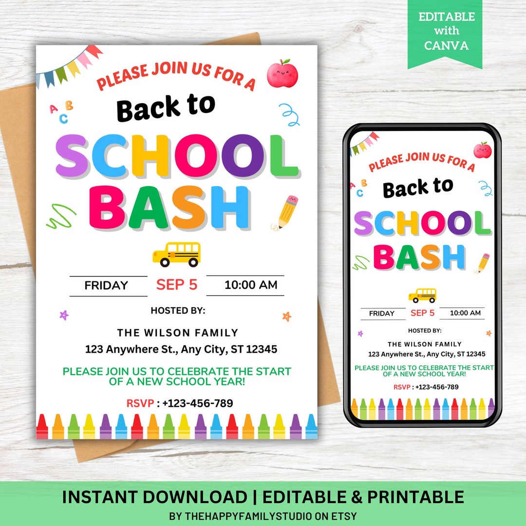 Back to School Party Invitation, Back to School Bash Flyer Back to ...
