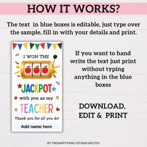 Teacher Appreciation Lottery Gift Tag: Jackpot Design (digital Download ...