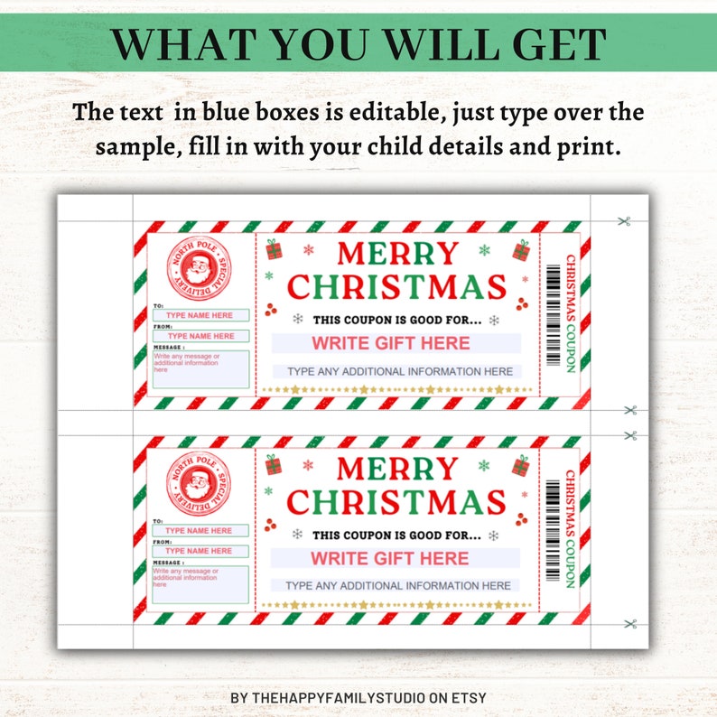 Editable Christmas Coupon, Printable Christmas Gift Certificate, Custom ...