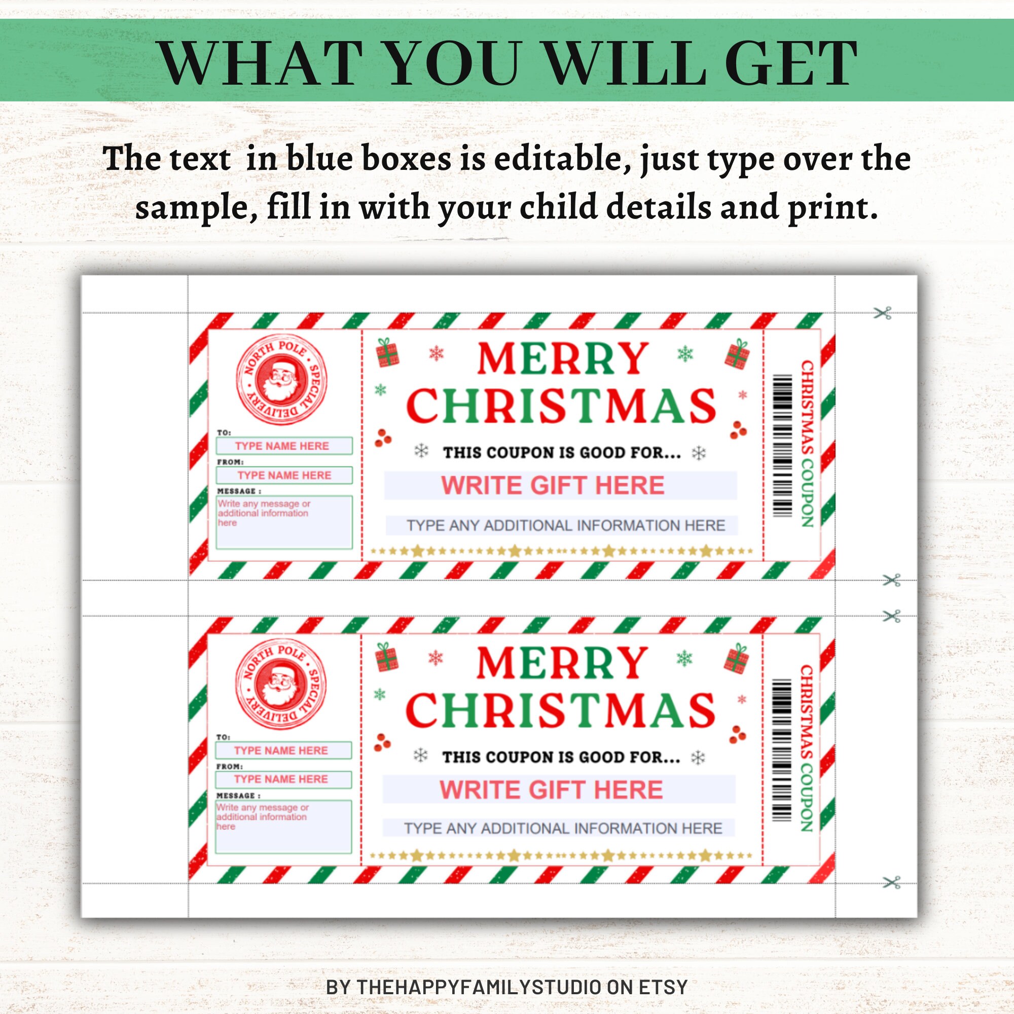 Editable Christmas Coupon, Printable Christmas Gift Certificate, Custom ...