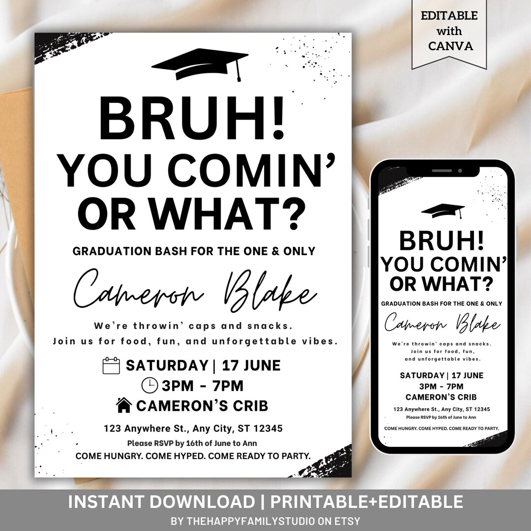 Bruh Graduation Party Invitation Template, 2025 Grad Party Invitation ...