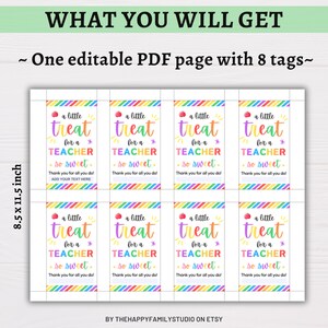 Printable Teacher Appreciation Gift Tag, Teacher Gifts Tag Label, Sweet ...