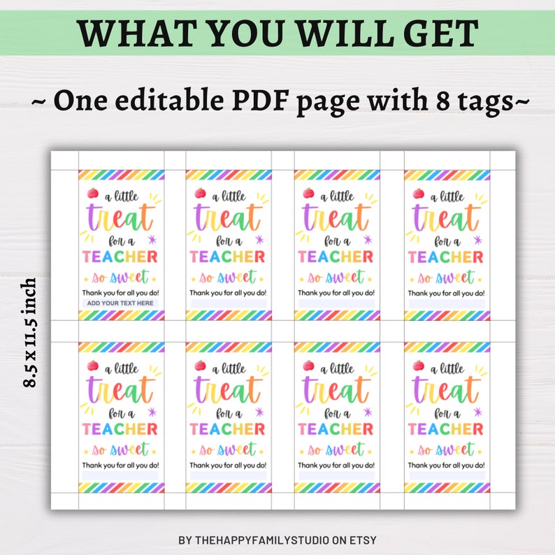 Printable Teacher Appreciation Gift Tag, Teacher Gifts Tag Label, Sweet ...