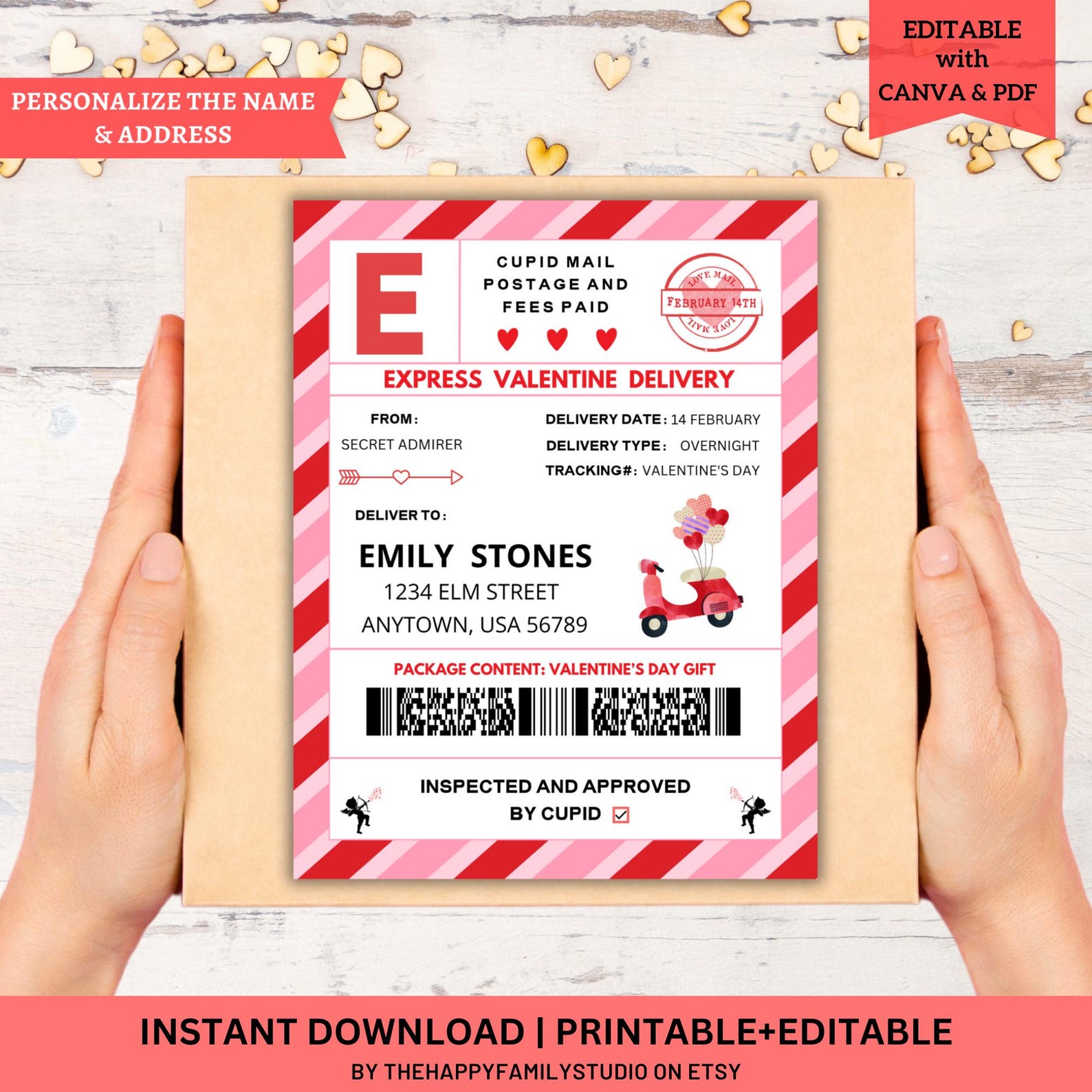 Valentine's Day Shipping Label Template, Editable Valentine's Day Mail ...