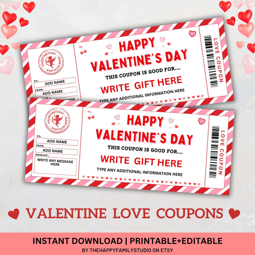 Editable Valentine's Day Coupon, Printable Valentine Gift Certificate ...