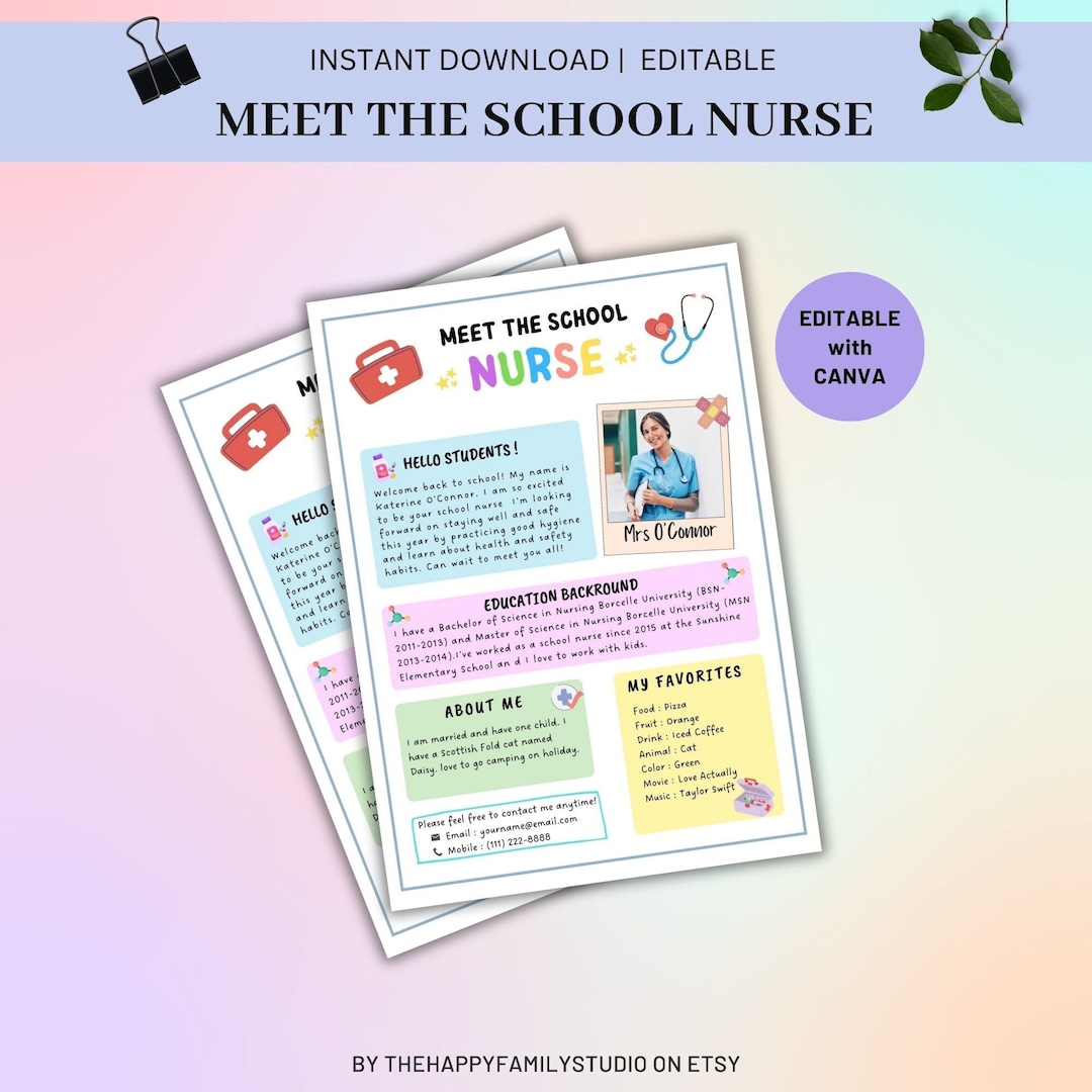 EDITABLE Meet the School Nurse Template Meet Your Teacher - Etsy