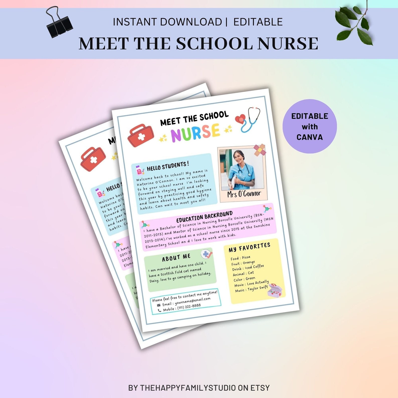 EDITABLE Meet the School Nurse Template Meet Your Teacher - Etsy UK