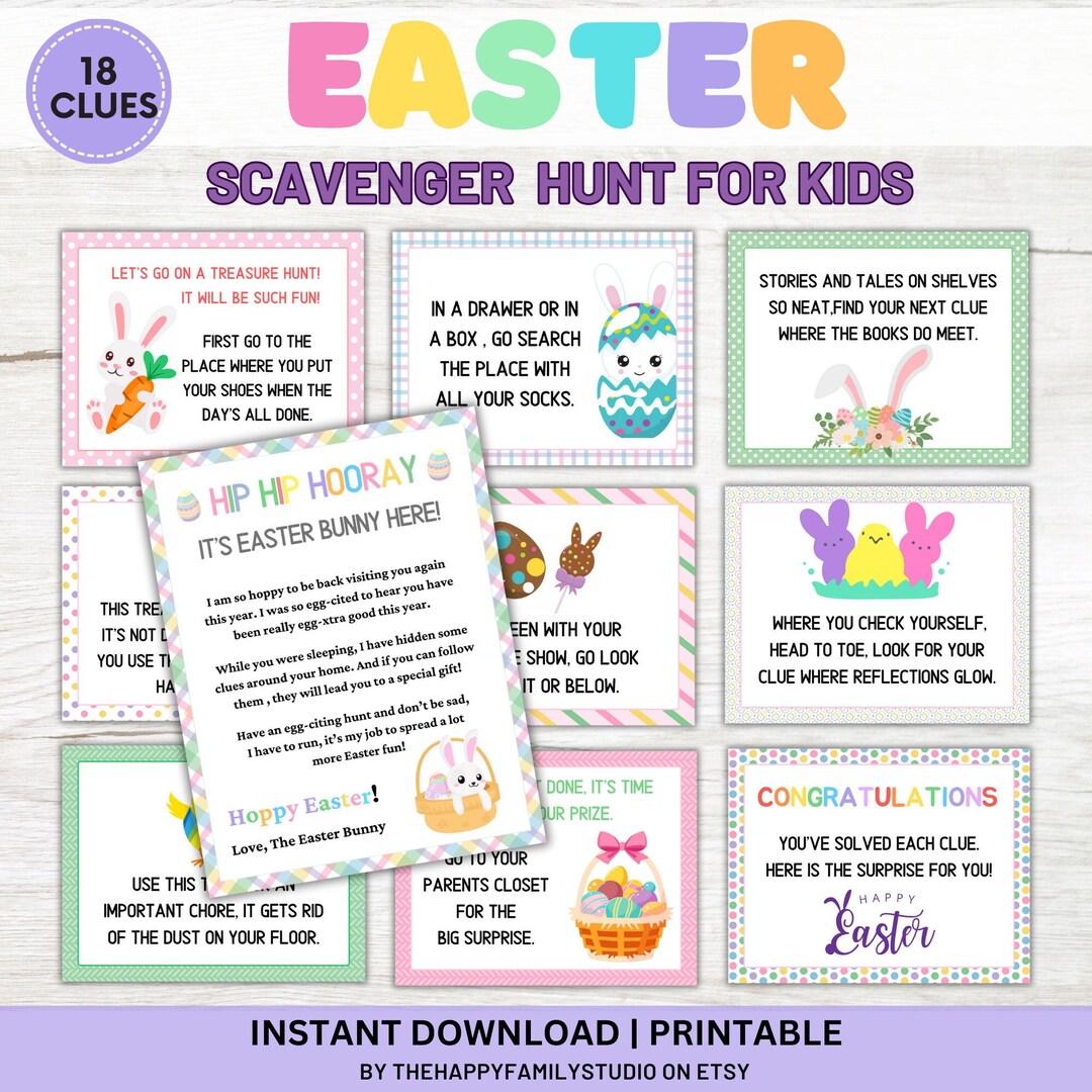 Indoor Easter Egg Treasure Hunt, Easter Scavenger Hunt for Kids, Easter ...