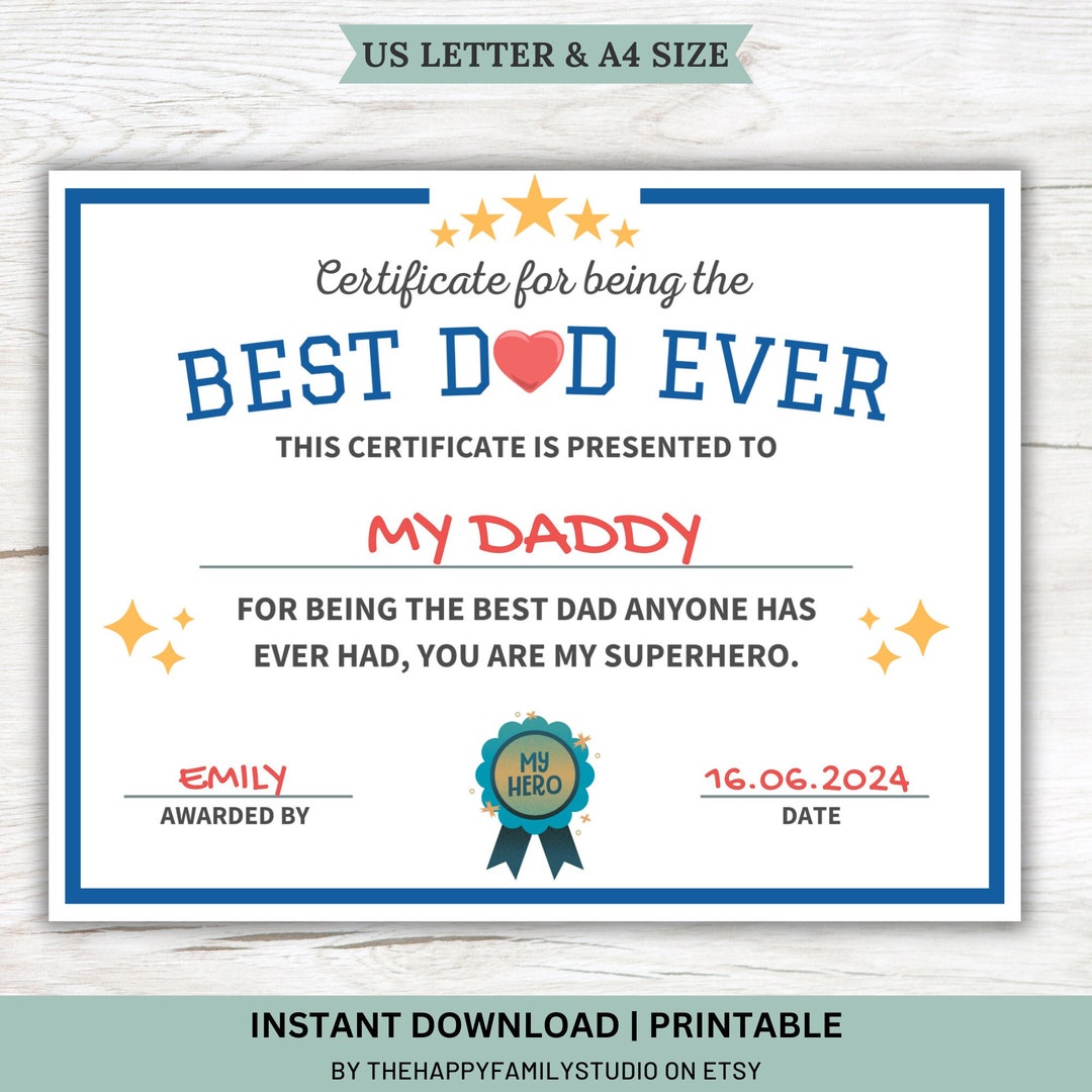 Father's Day Gift Certificate Award, Father's Day Certificate ...