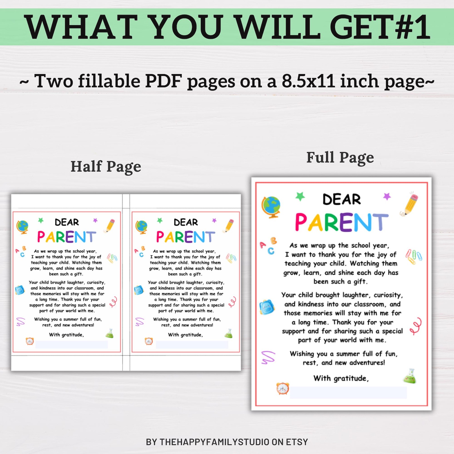 Editable End of School Year Letter to Parent, Last Day of School Gift ...