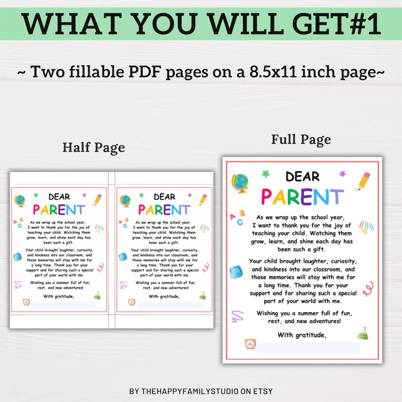 Editable End of School Year Letter to Parent, Last Day of School Gift ...