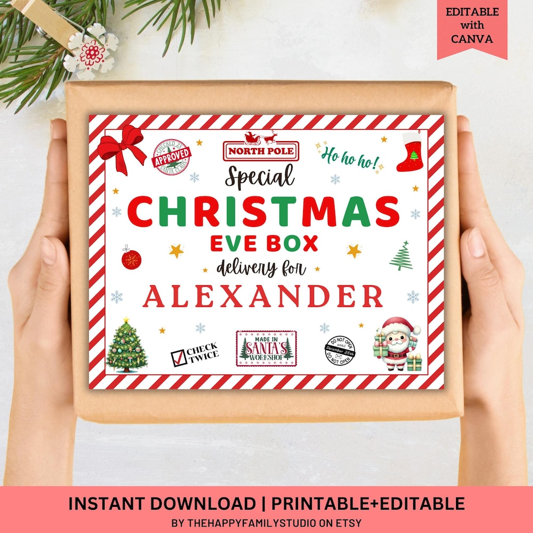 EDITABLE Christmas Eve Box Label, Printable Christmas Eve Box Sign ...