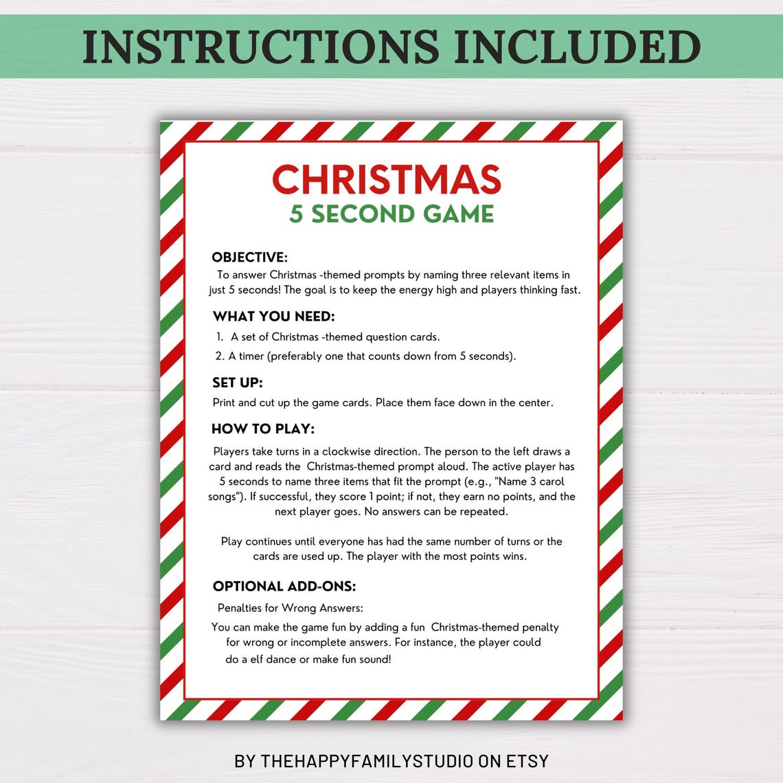 Christmas 5 Second Game, Printable Christmas Game for Adults, Christmas ...