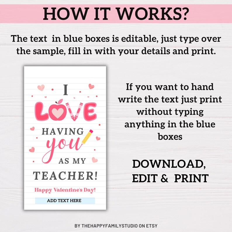 Editable Teacher Valentine Gift Tag, I Love Having You Teacher ...
