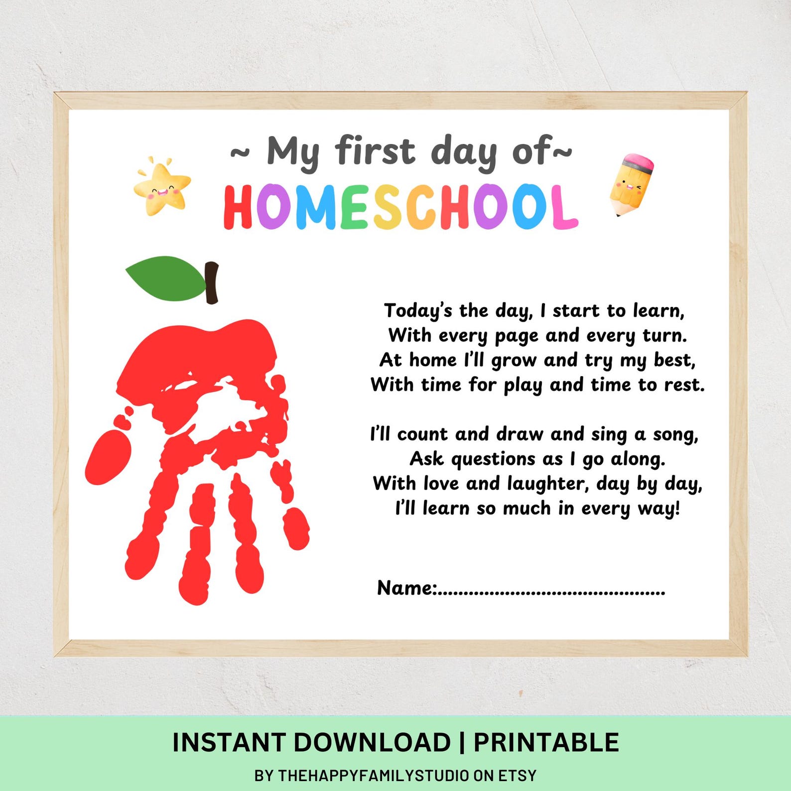 First Day of Homeschool Handprint Poem, Back to School Handprint Craft ...