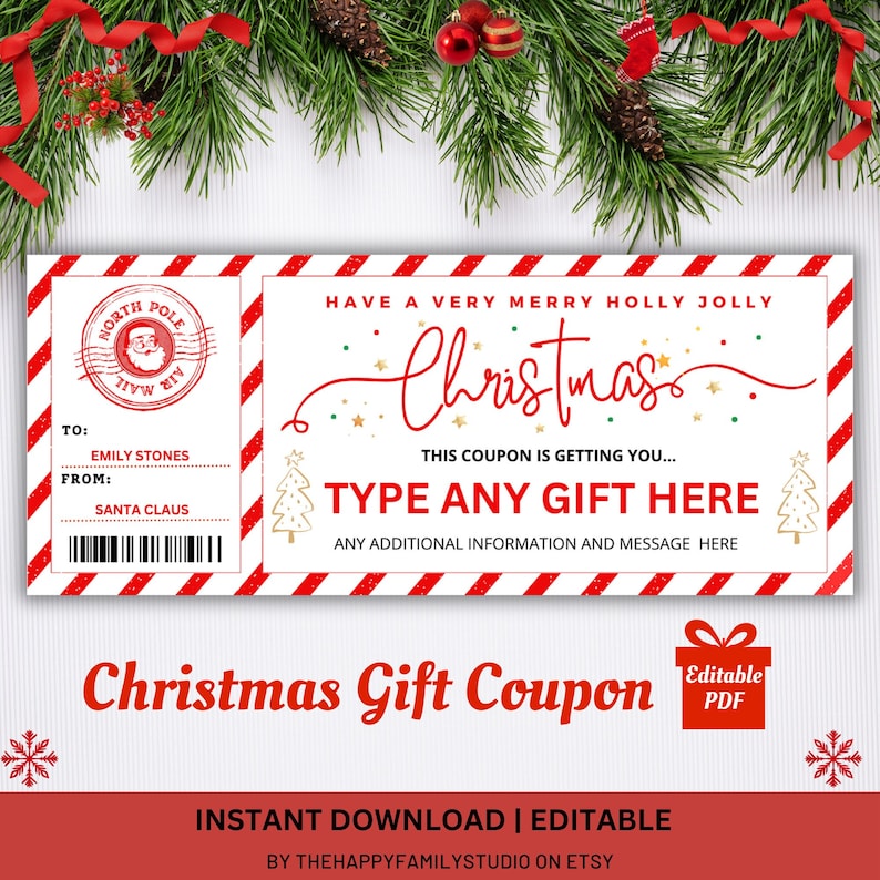 Editable Christmas Coupon, Printable Christmas Gift Certificate, Custom ...