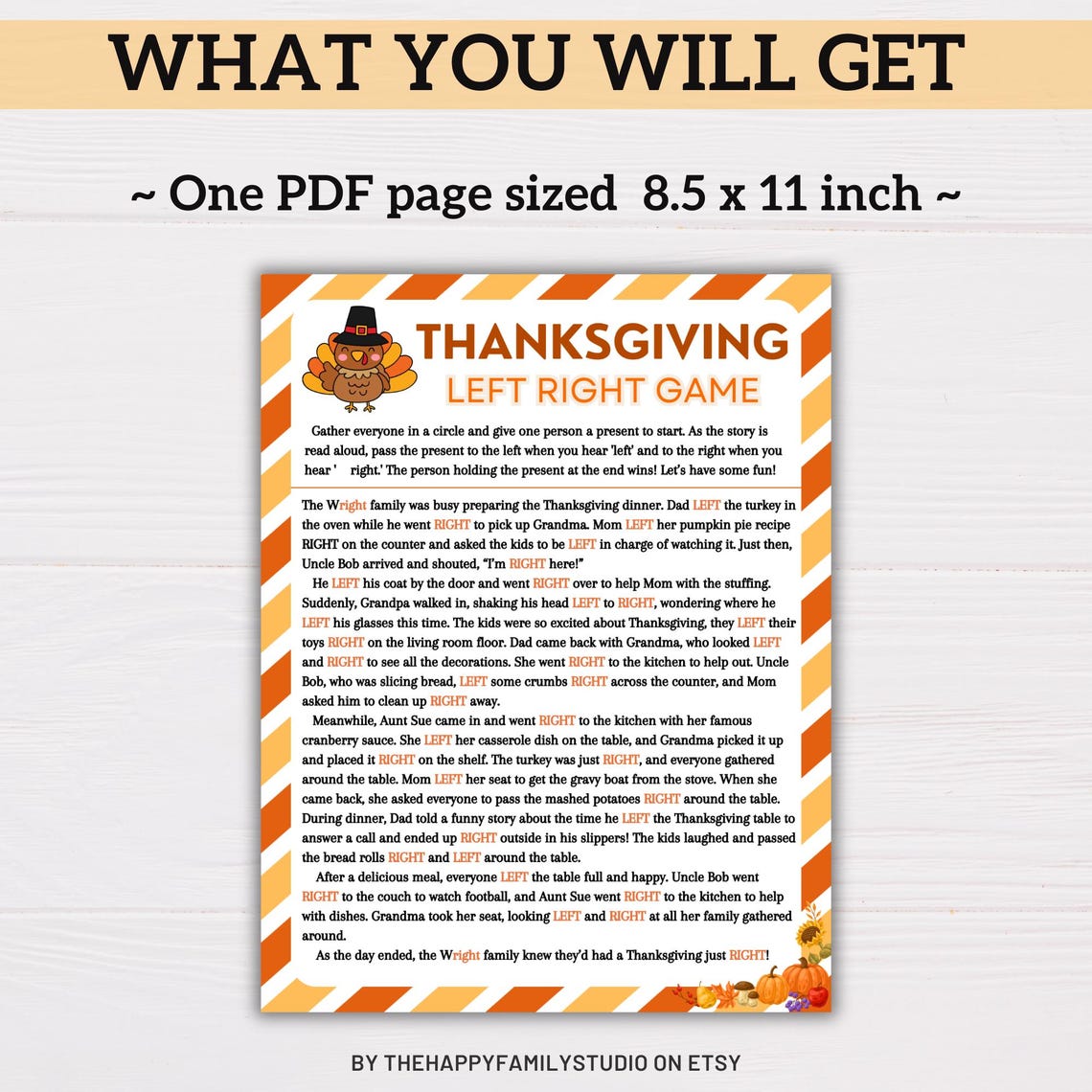 Thanksgiving Left Right Game, Left Right Story, Pass the Gift Exchange ...