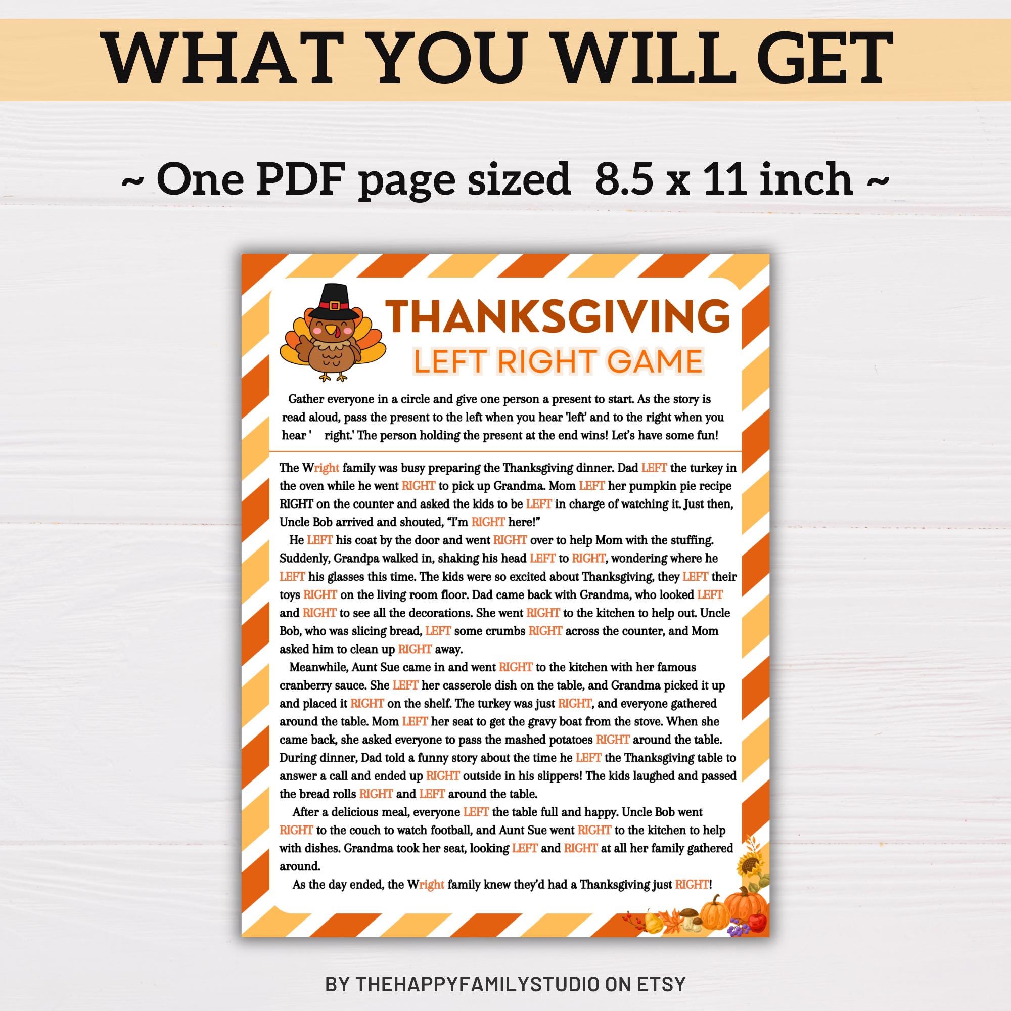Thanksgiving Left Right Game, Left Right Story, Pass the Gift Exchange ...