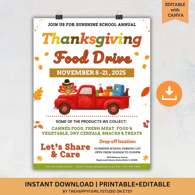 Thanksgiving Food Drive Flyer - Etsy