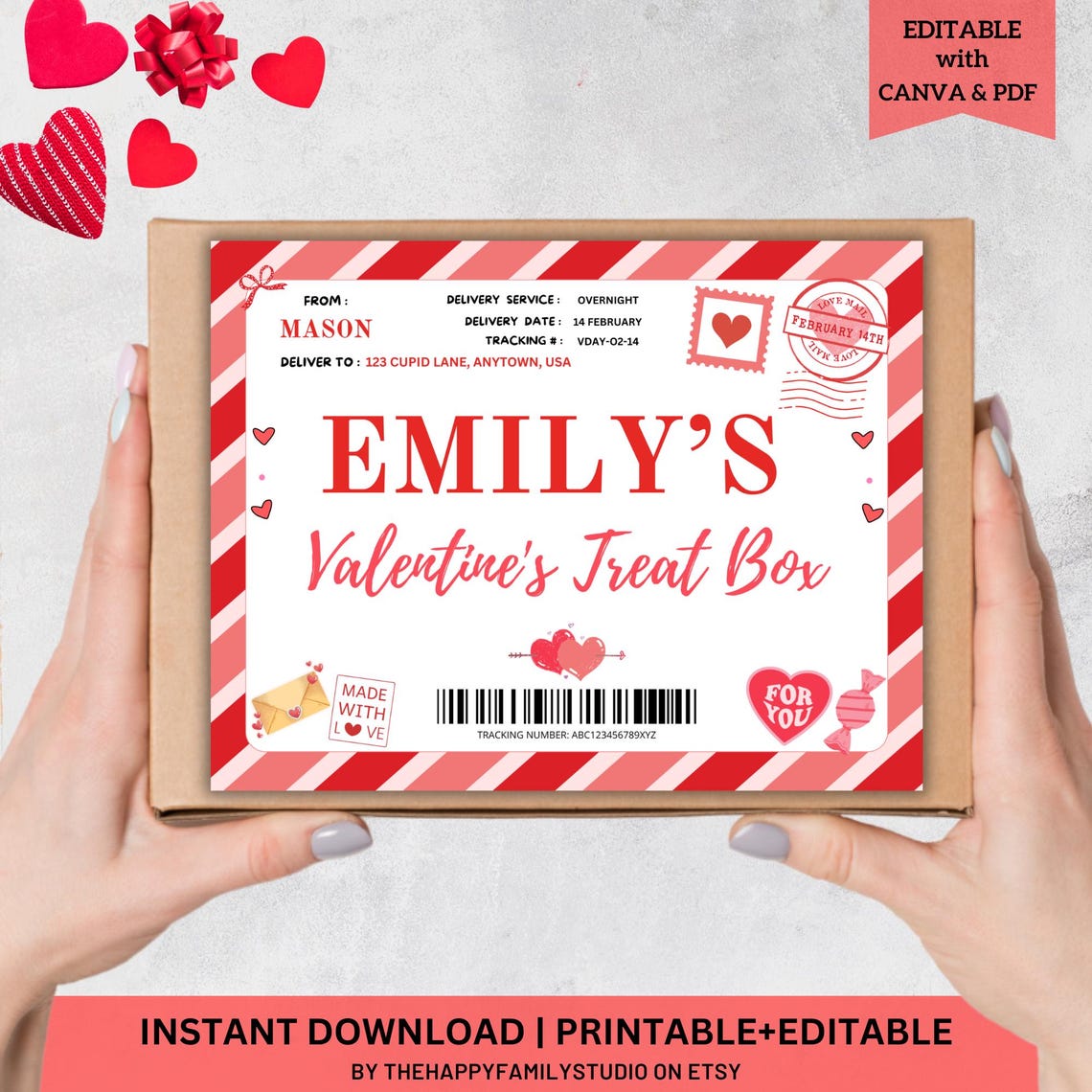 Editable Valentines Day Gift Box Label, Personalized Valentine Treat ...