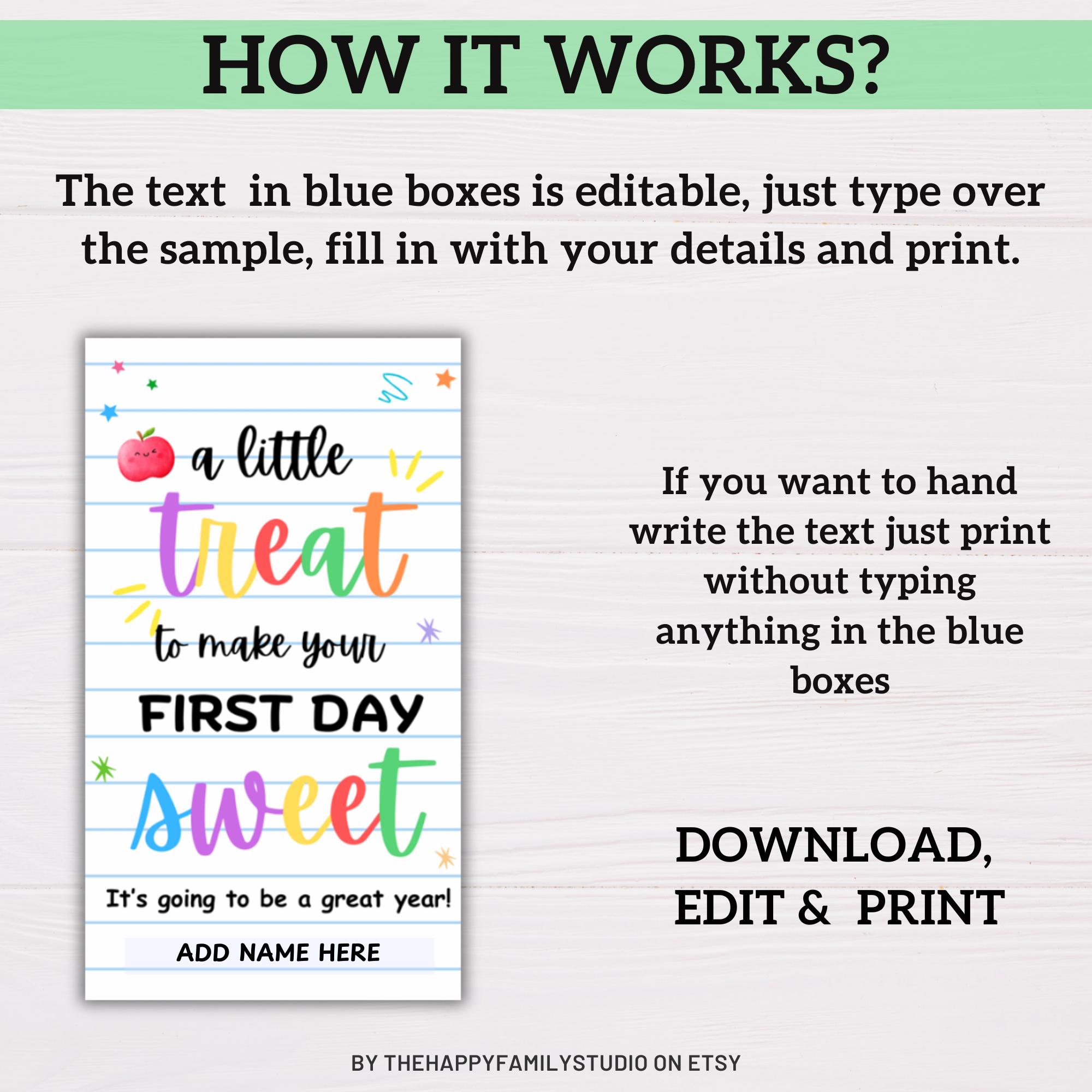 Back to School Gift Tag, A Little Treat to Make Your First Day Sweet ...