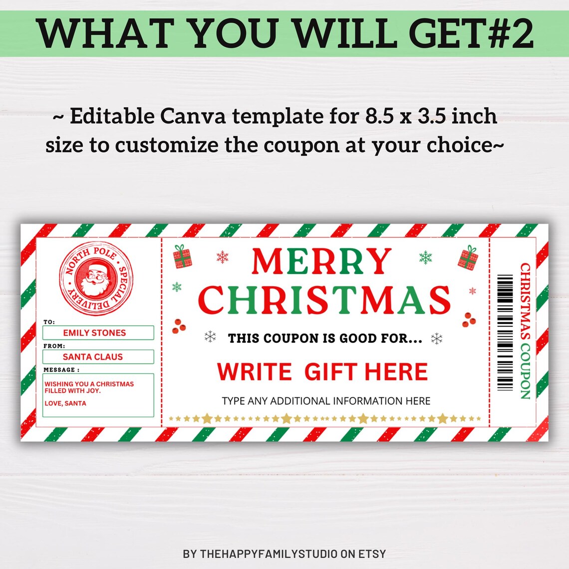 Editable Christmas Coupon, Printable Christmas Gift Certificate, Custom ...