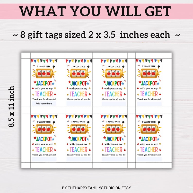 Teacher Appreciation Lottery Gift Tag: Jackpot Design (digital Download ...