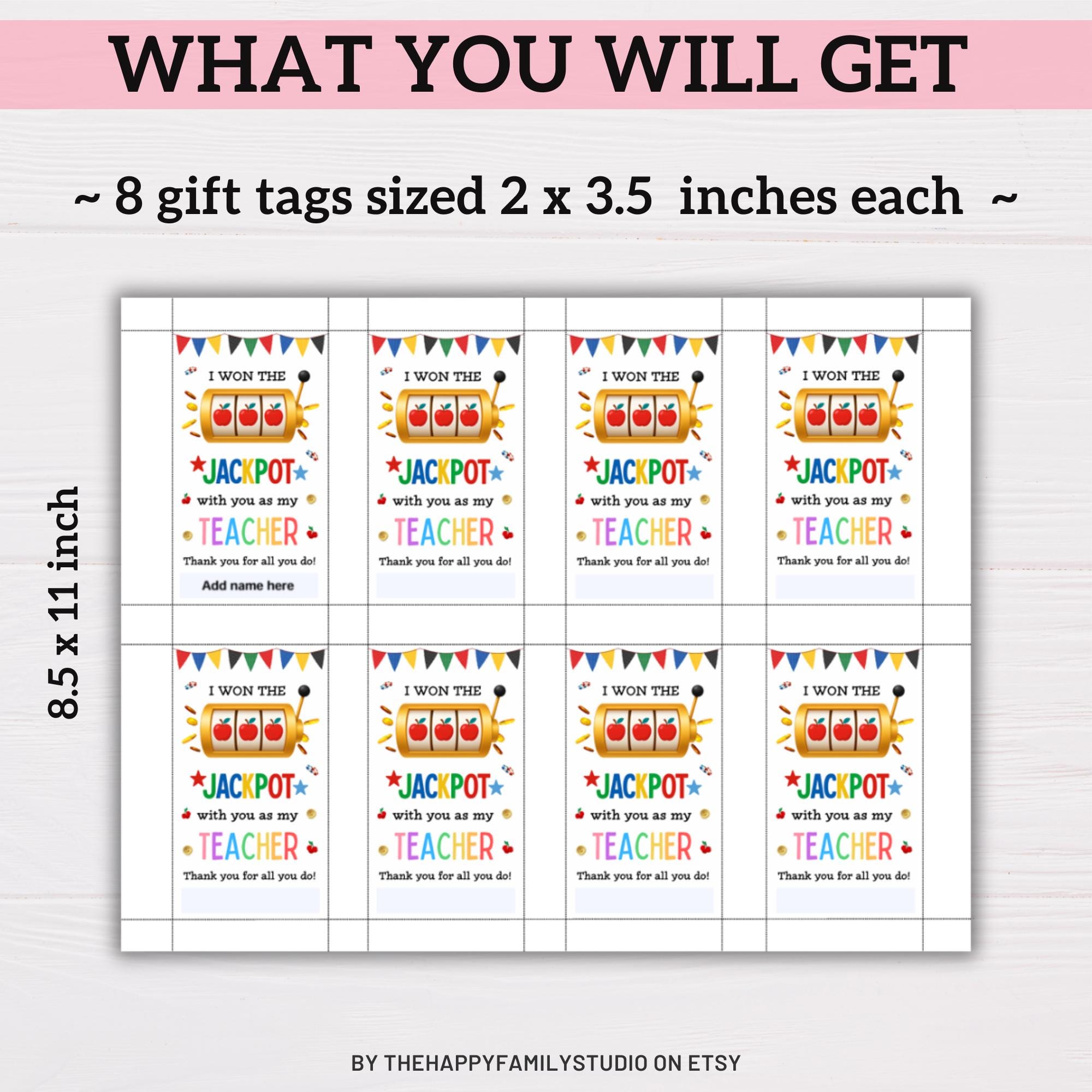 Teacher Appreciation Lottery Gift Tag: Jackpot Design (digital Download ...
